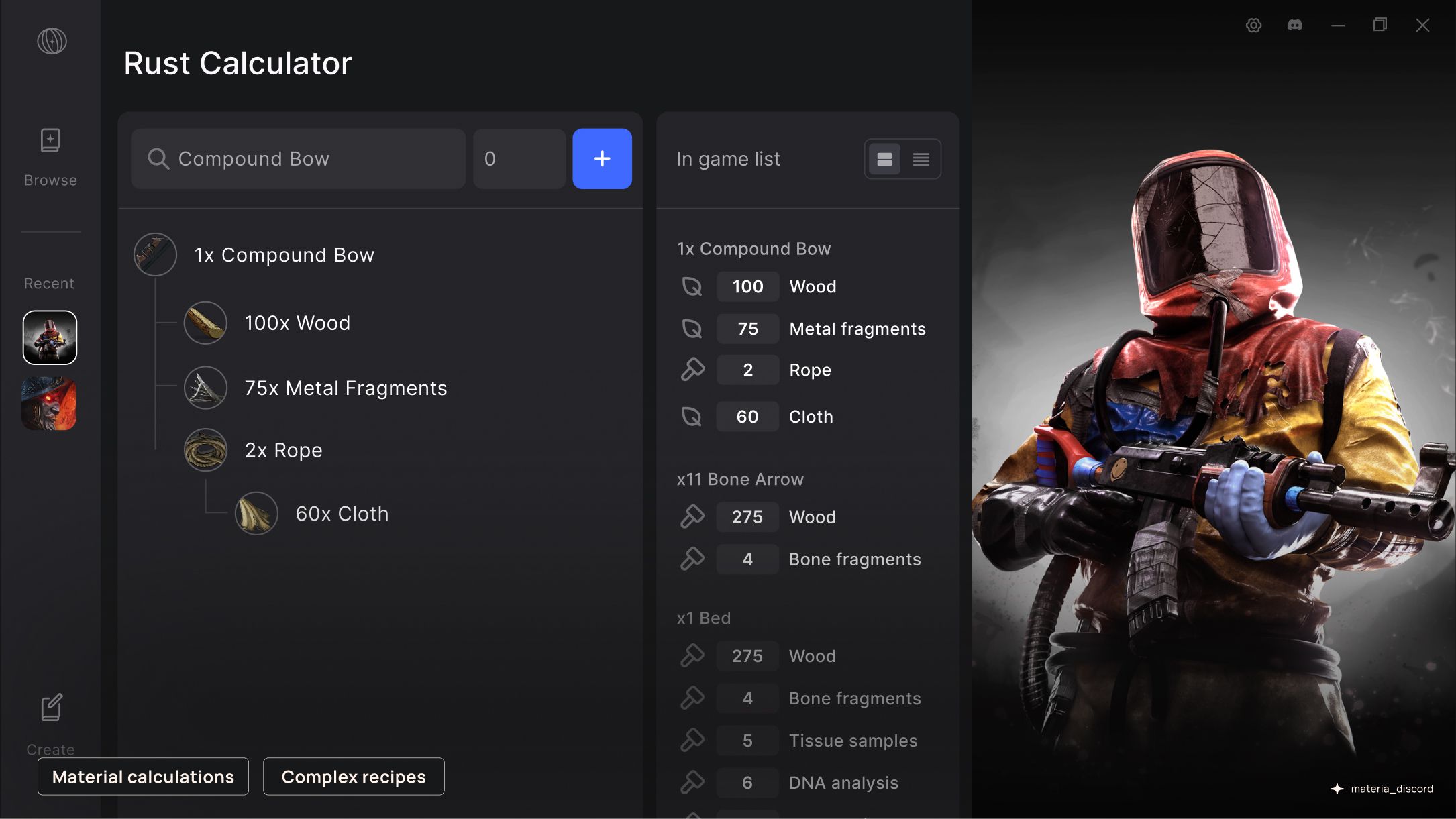 Materia — Crafting Calculator for Rust & Survival Games